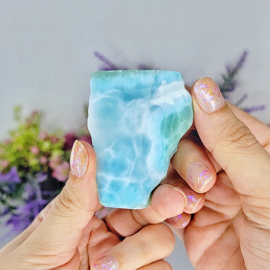 66g AAA Translucent Larimar Slab, Natural Larimar Stone, Dominican ...