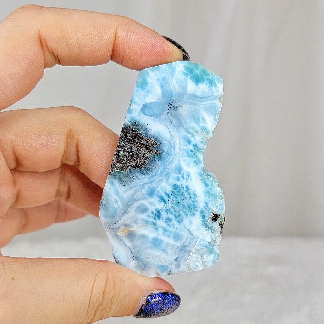 53g Larimar Slab With Ocean Patterns, High Quality Unpolished Blue ...