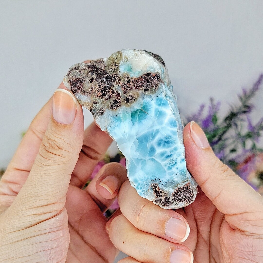 229g AAA+ Semi Polished Larimar Stone, Blue Gemstone From Dominican Republic, Larimar Crystal ...