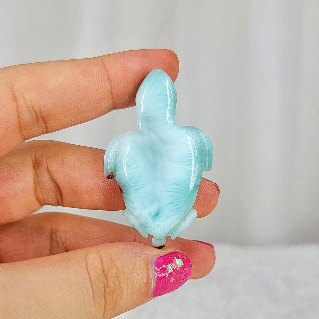 17g Teal Larimar Turtle Carved Stone, Natural Dominican Blue Gemstone ...