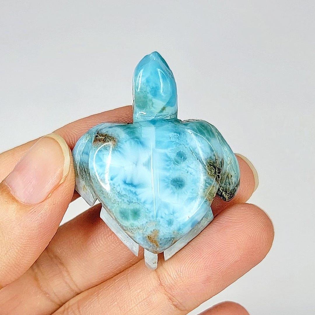 23g Larimar Turtle Handcarved Stone, Blue Genuine Gemstone From ...
