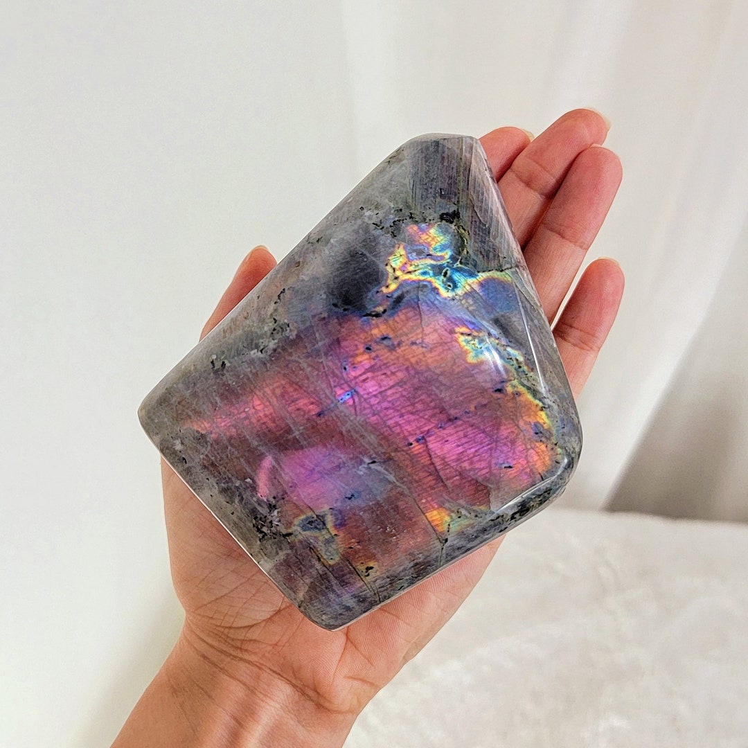2.14LB Large Pink & Rainbow Labradorite Freeform Stone, High Quality ...