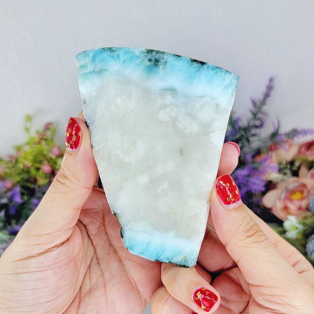 133g Large Frosted Larimar Slab, Dolphin Stone, Crystal Slice, Anxiety ...