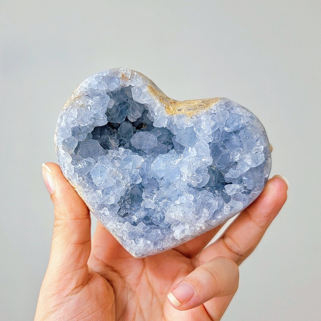 715g High Quality Celestite Heart Geode, Natural Blue Crystal Cluster ...