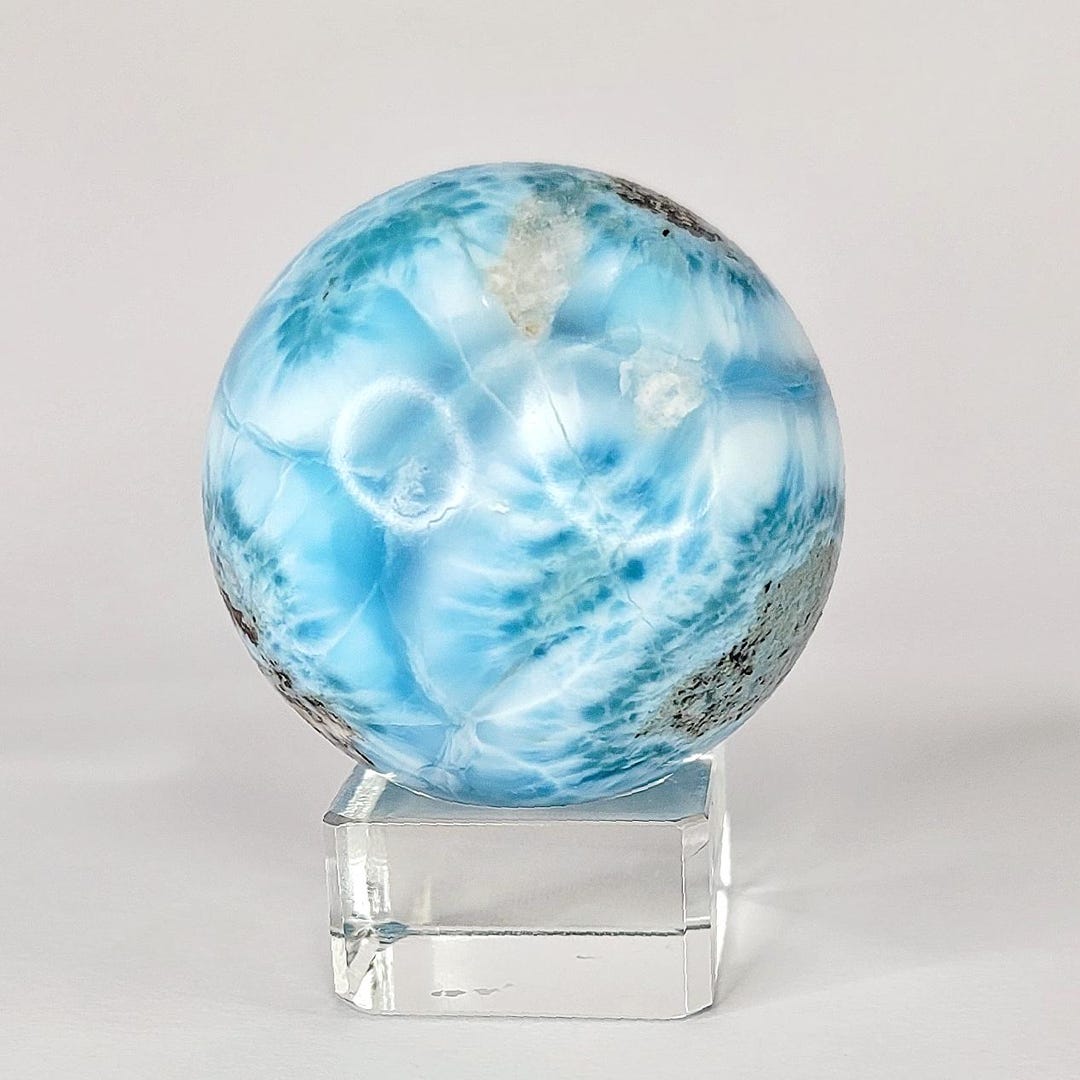 165g Large Larimar Sphere With Ocean Patterns, Blue Natural Gemstone ...