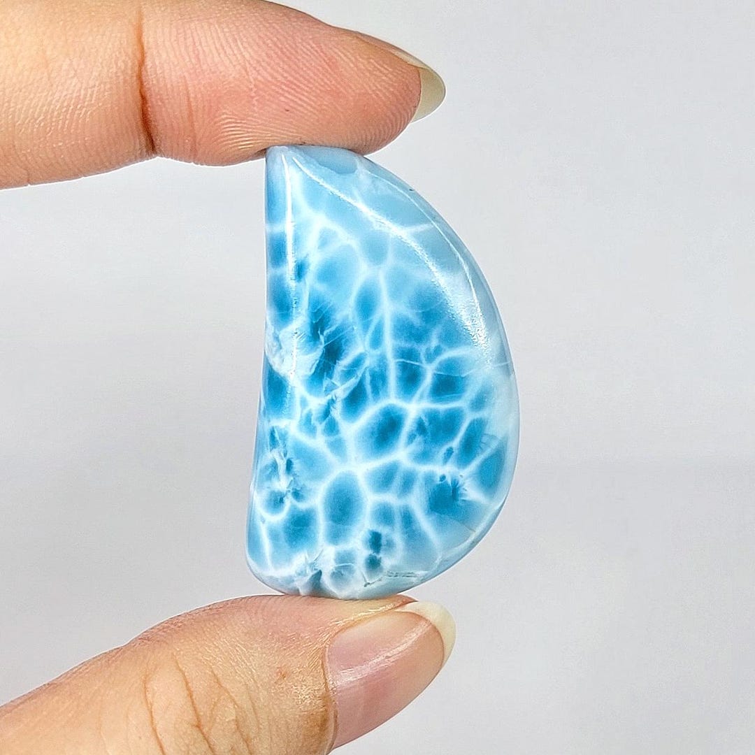 18g Natural Larimar Stone, Turtle Back & Ocean Patterns, Freeform ...
