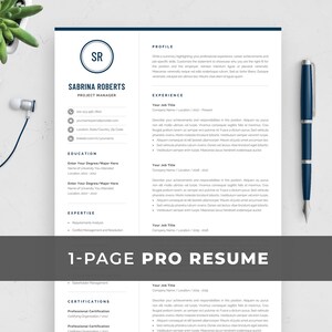 Professional 1 Page Resume Template Modern One Page CV | Etsy