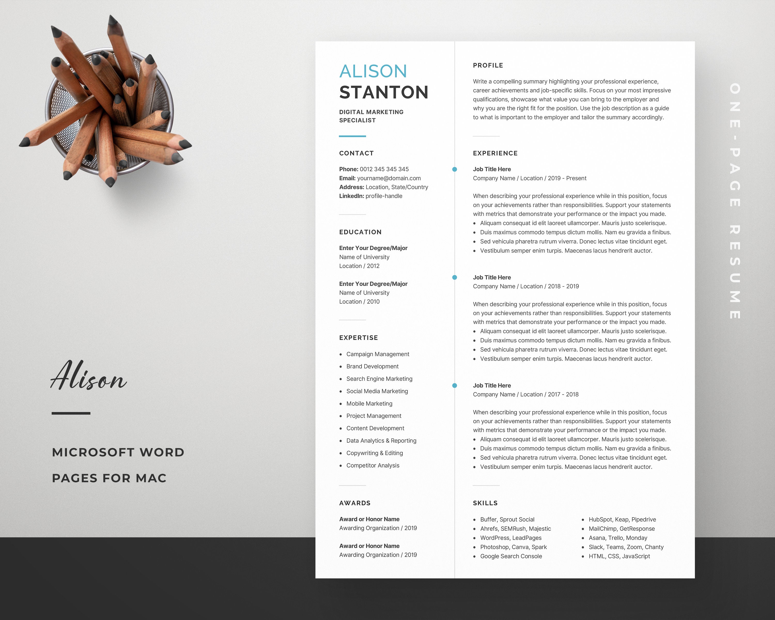 Professional 1, 2 Page Resume Template With Cover Letter and References ...