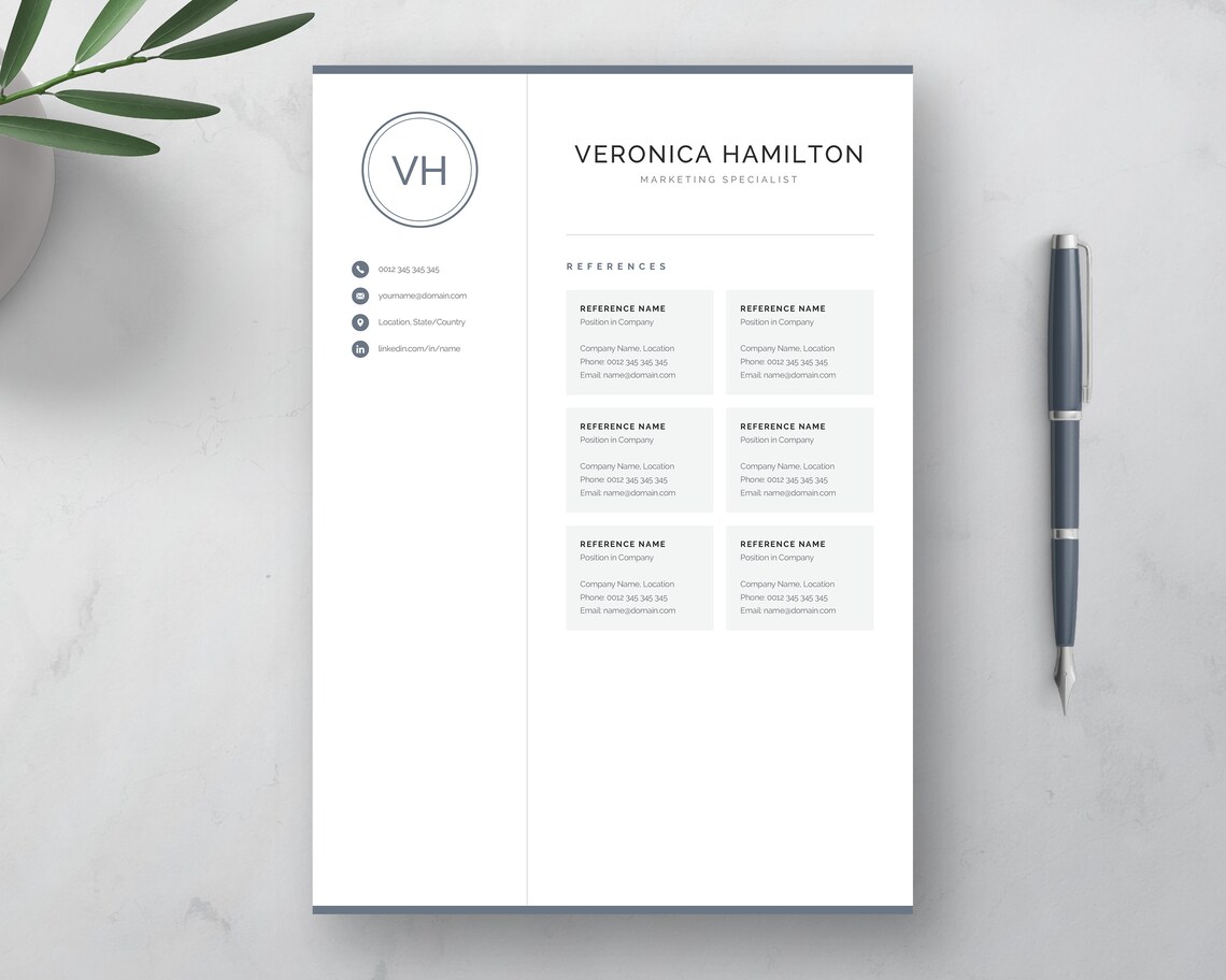 Resume Template With Monogram 1 & 2 Page Resume Modern - Etsy
