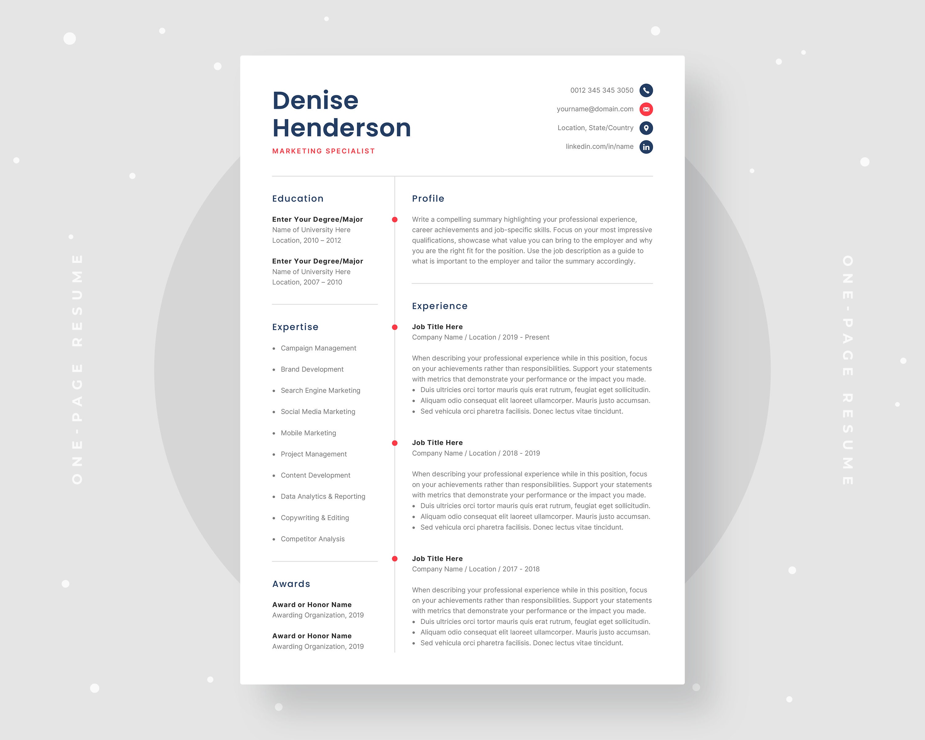 Professional Resume Template for Word & Pages. Minimalist CV Design. 1 ...
