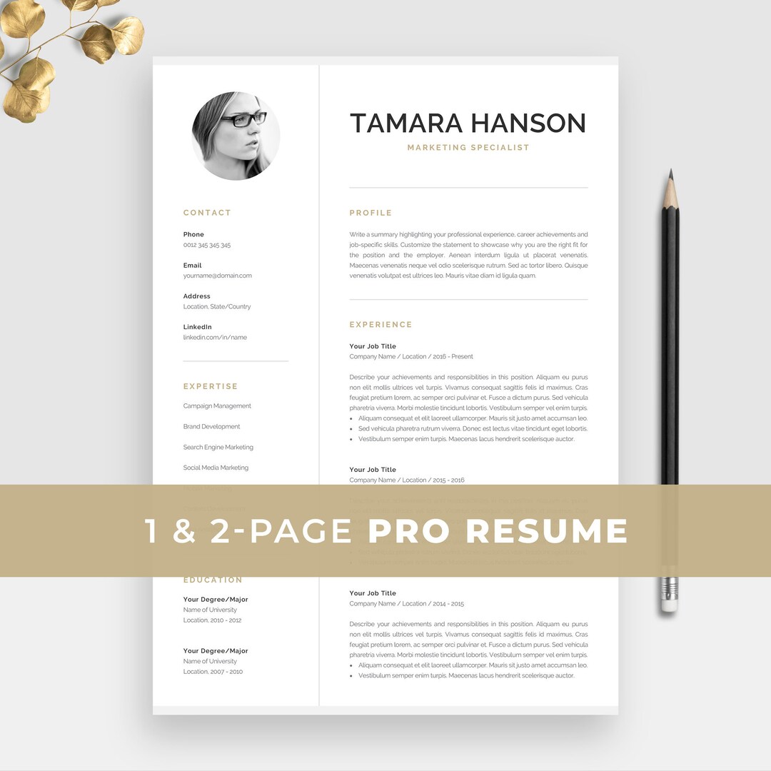 Modern CV Template With Photo | 1, 2 Page Resume | Professional Photo ...