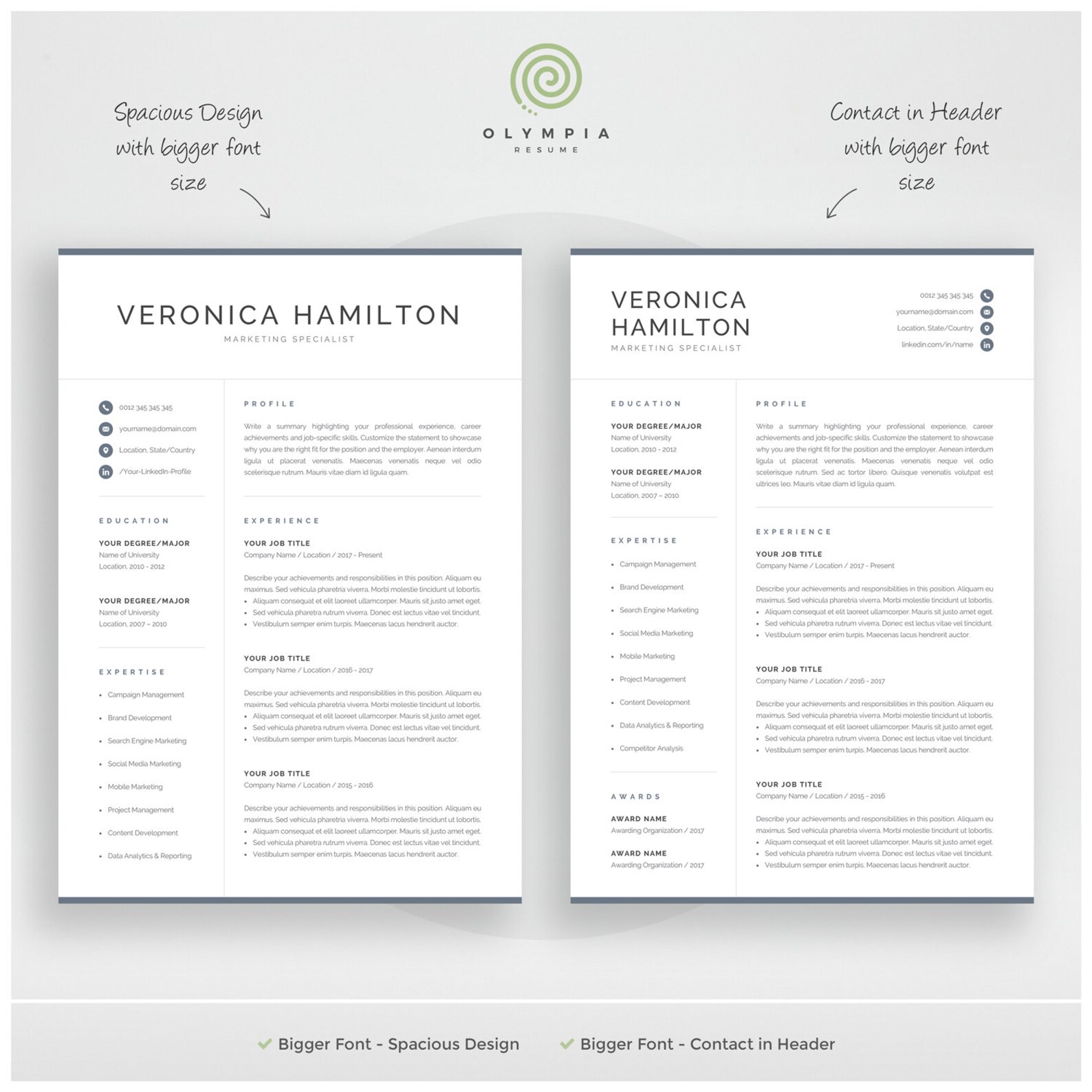 Professional Resume Template 1 and 2 Page Resume Modern CV - Etsy