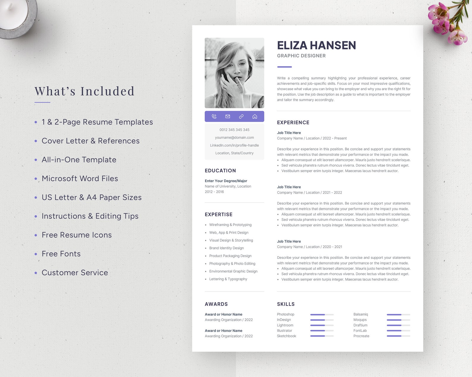 CV Template With Photo, Modern Resume Template for Word, Creative ...