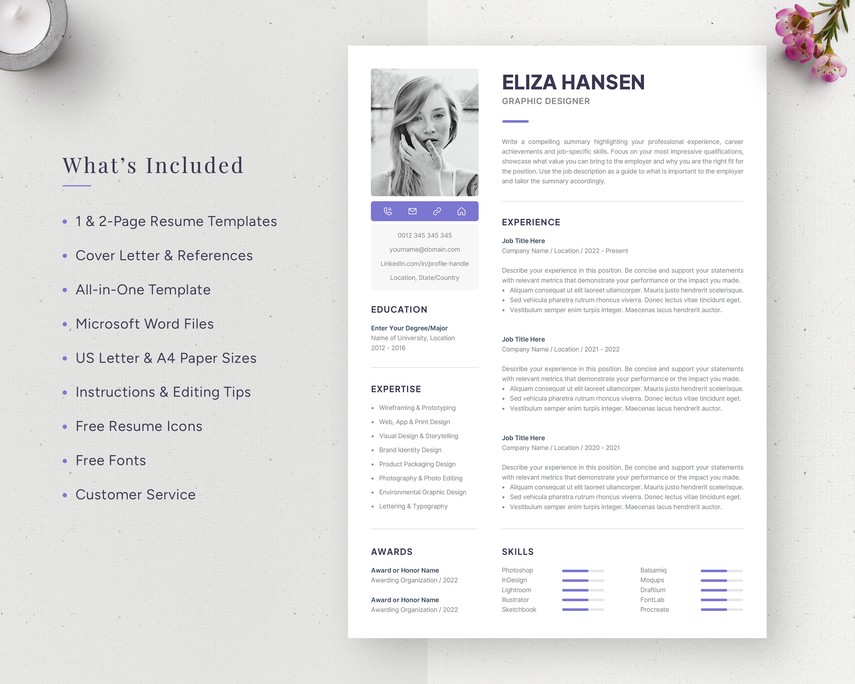 CV Template With Photo, Modern Resume Template for Word, Creative ...
