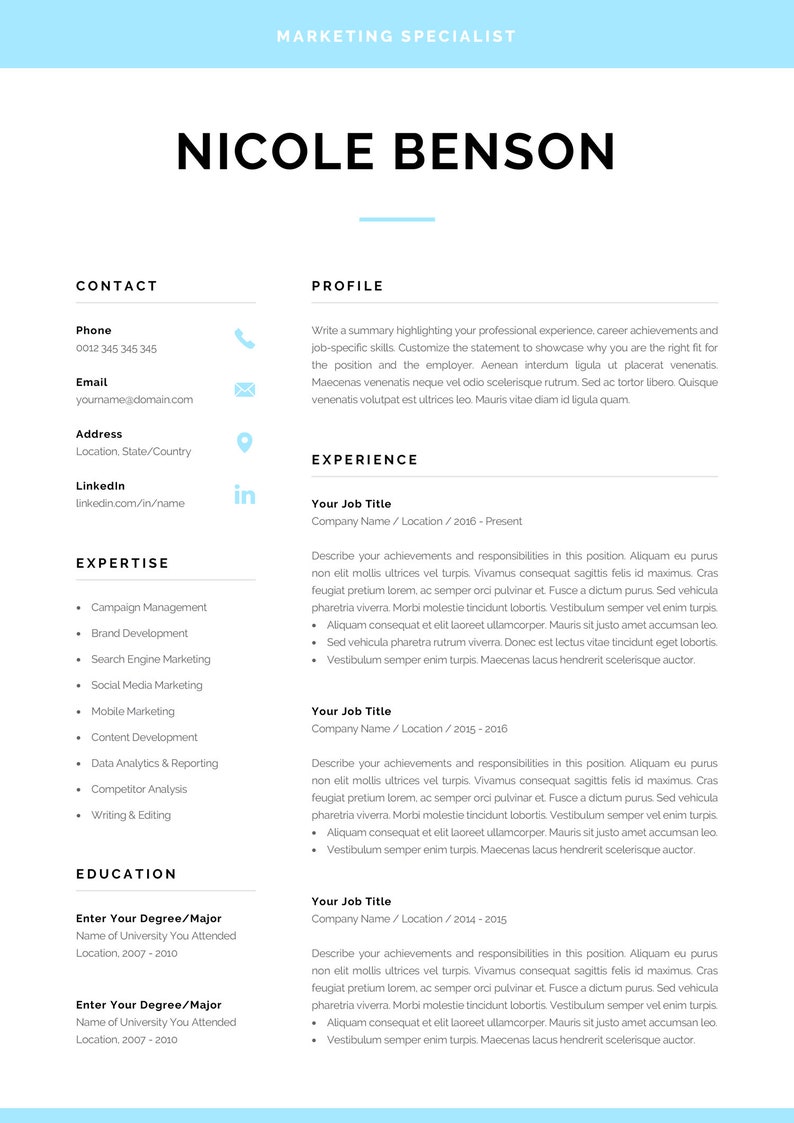 Creative Resume Template Modern CV Design for Word Instant Download ...
