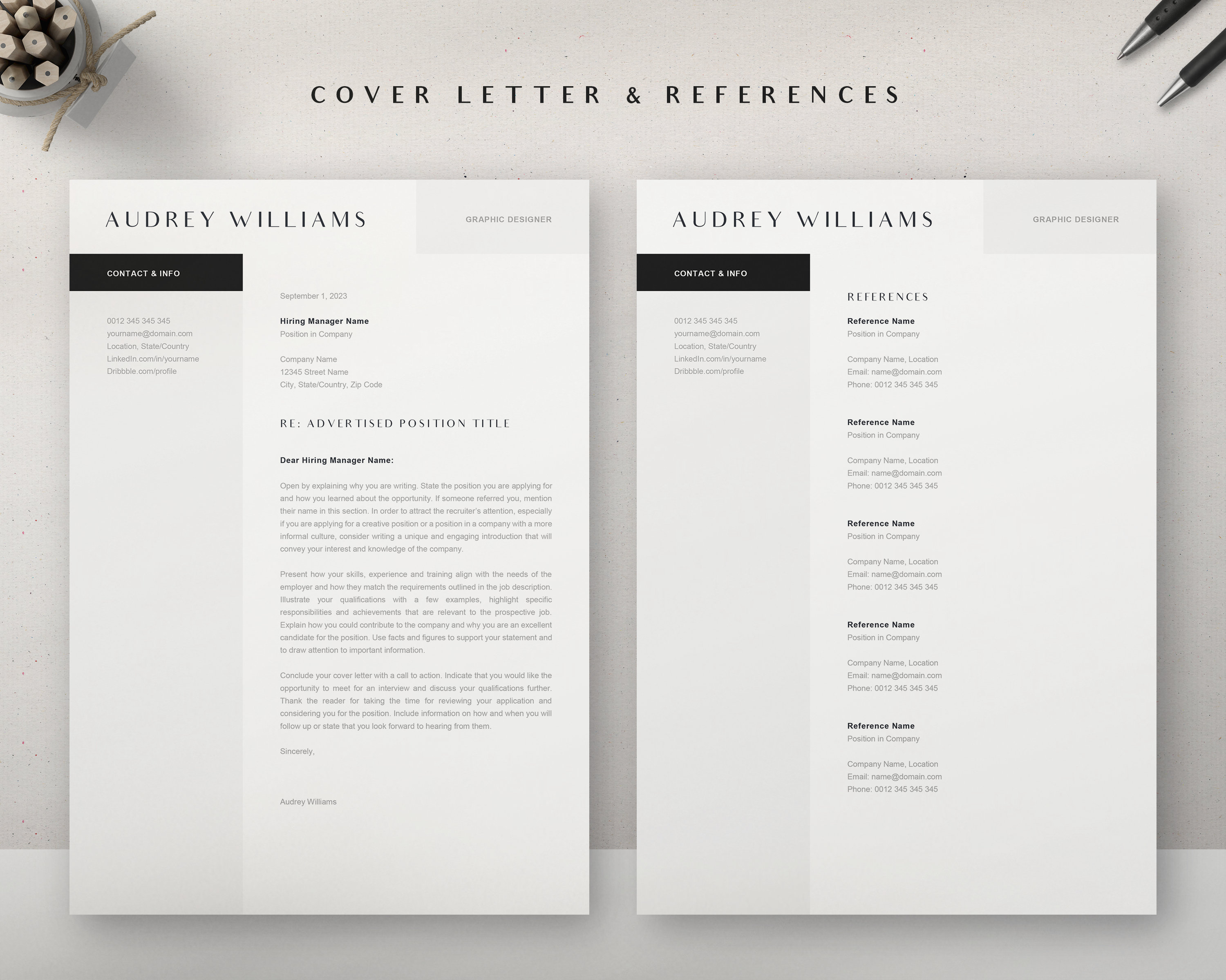 Elegant Resume Template for Word, Minimalist CV Design, Creative 1 & 2 ...