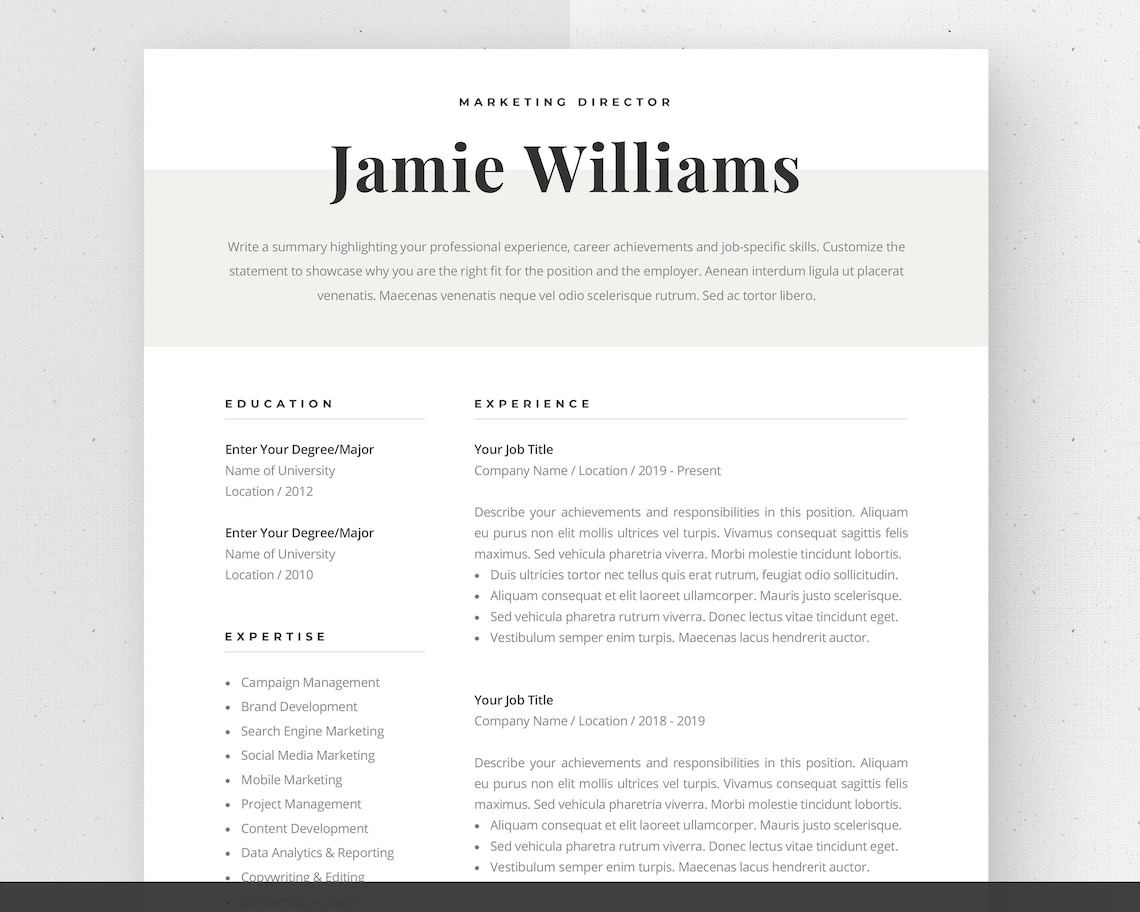 Modern Resume Template Creative CV for Word Elegant Design - Etsy