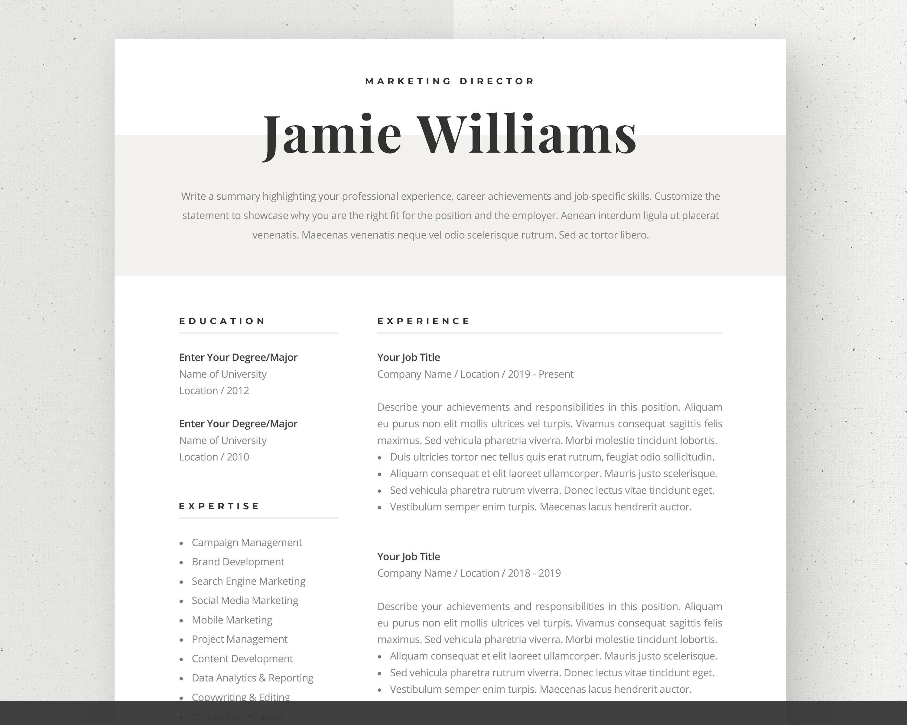 Modern Resume Template | Creative CV for Word | Elegant Design | Cover ...