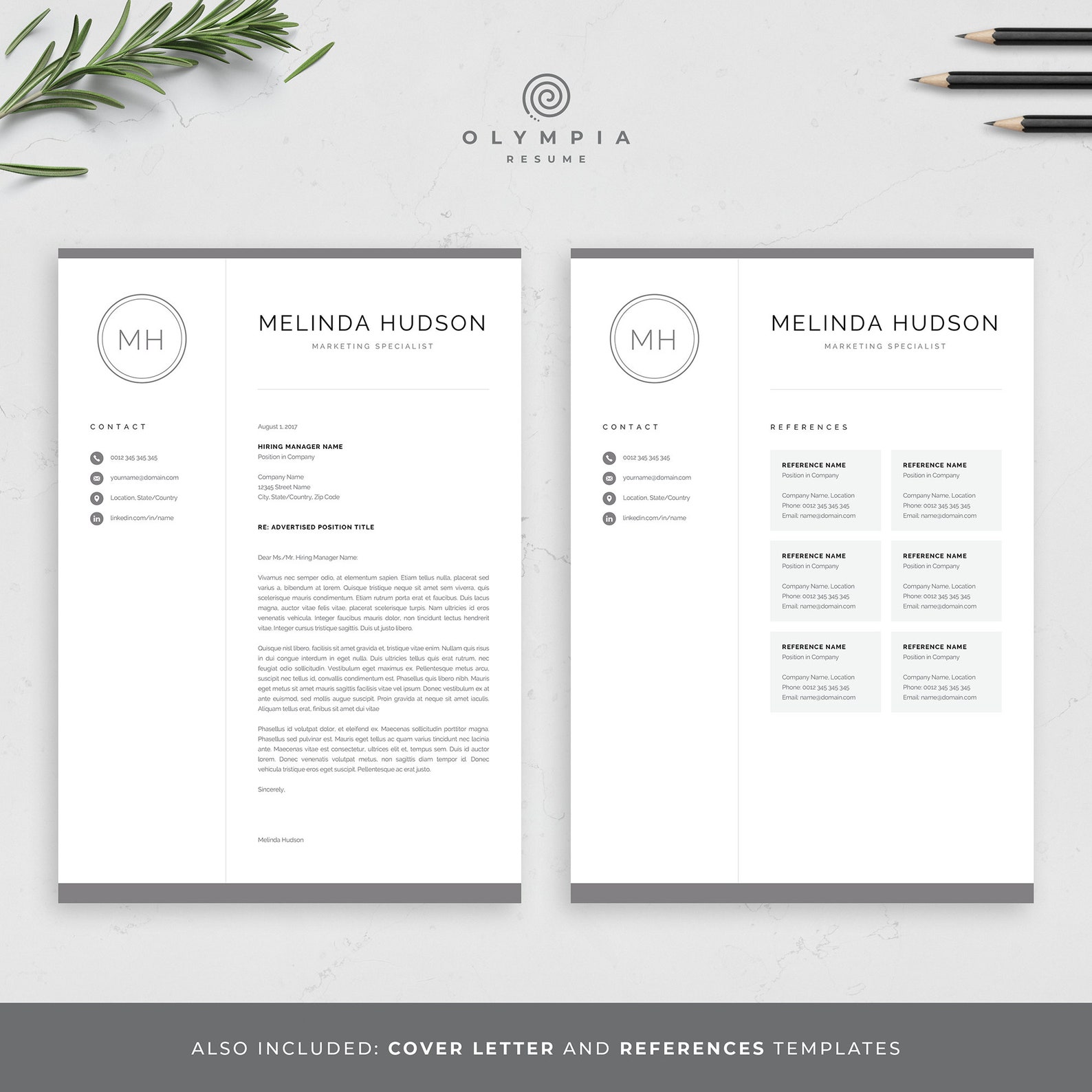 Modern Resume Template CV Design With Initials Creative - Etsy