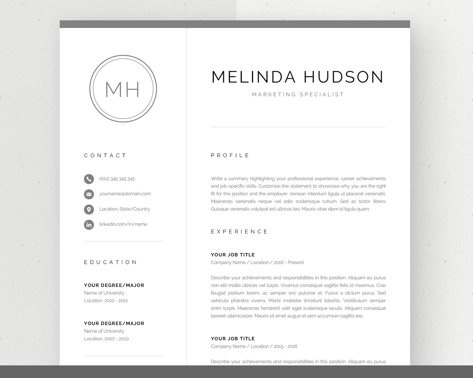 Modern Resume Template, CV Design With Initials, Creative Resume for ...