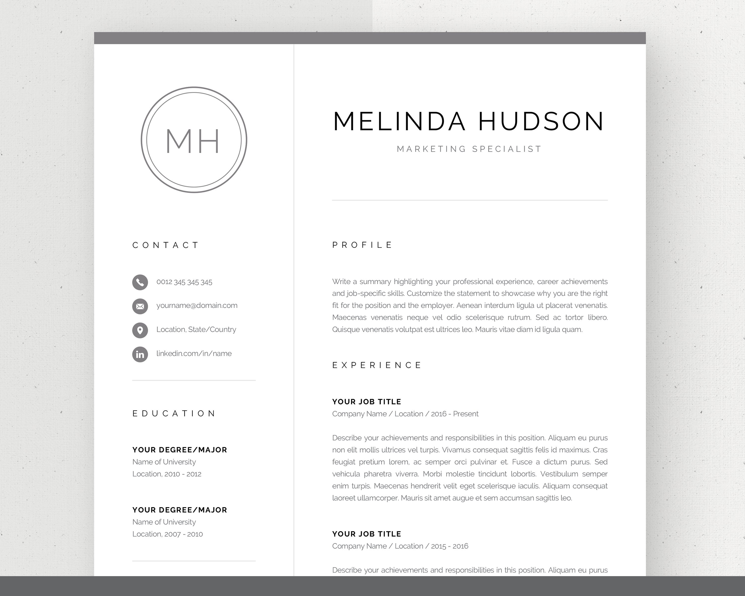 Modern Resume Template, CV Design With Initials, Creative Resume for ...