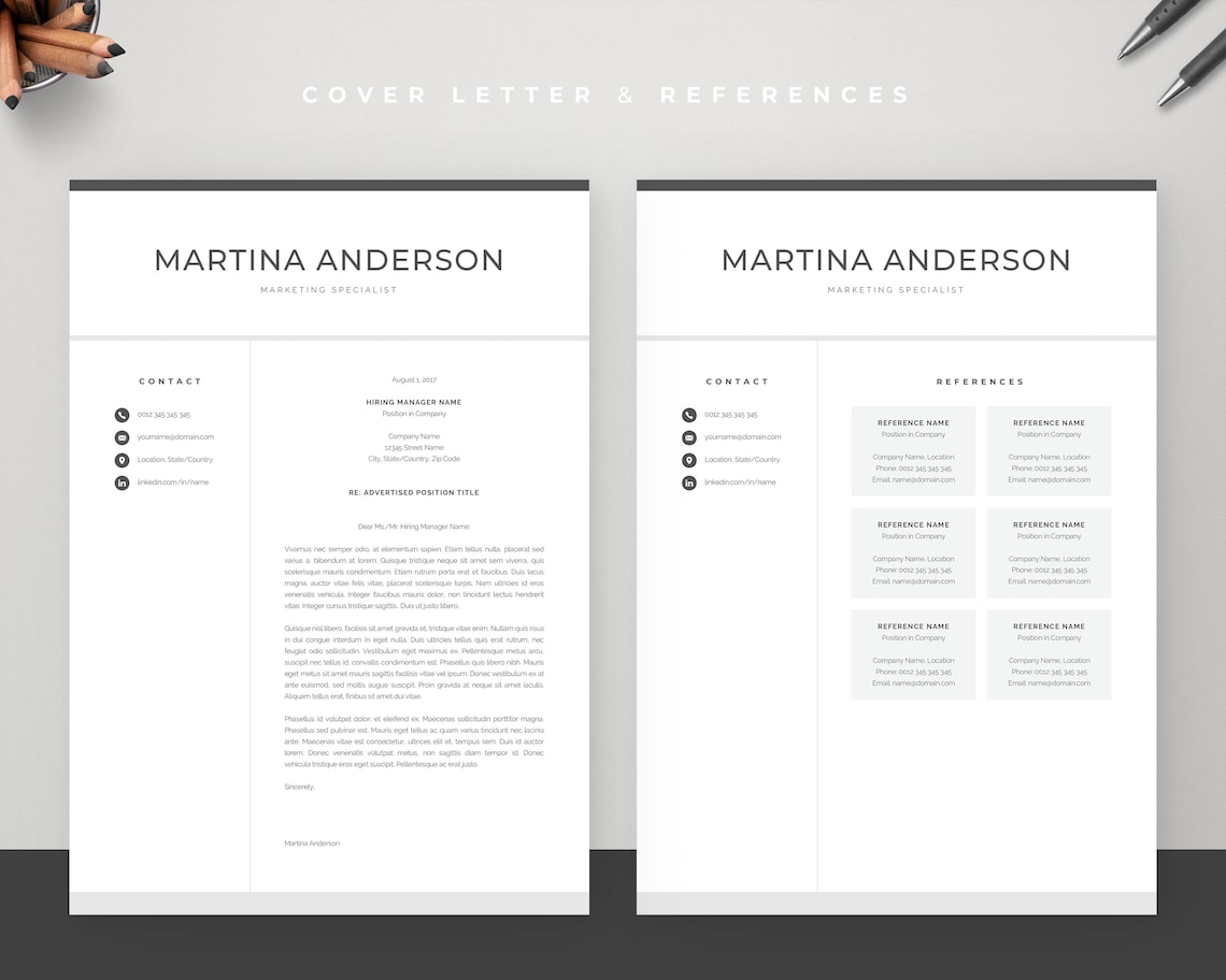 Modern Resume Template Professional CV Template for Word Cover Letter ...
