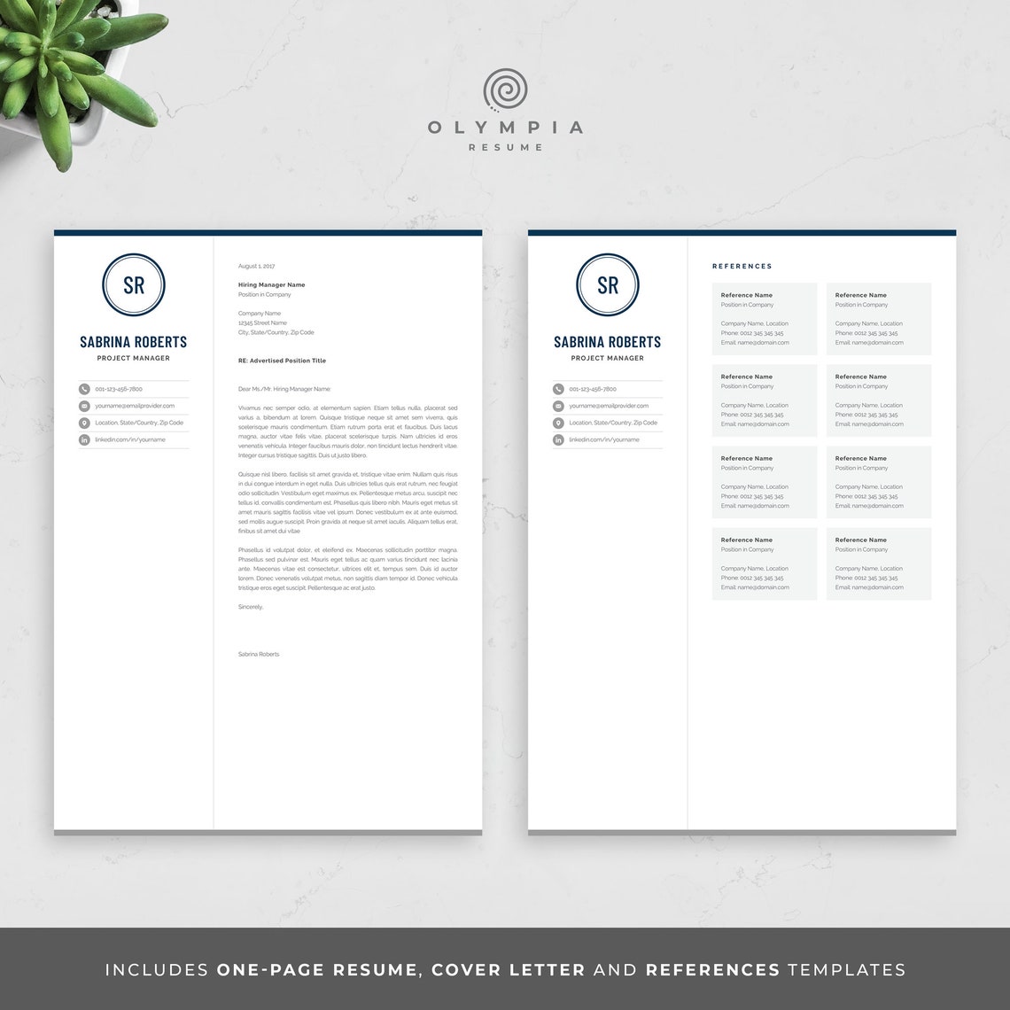 Professional 1 Page Resume Template Modern One Page CV | Etsy