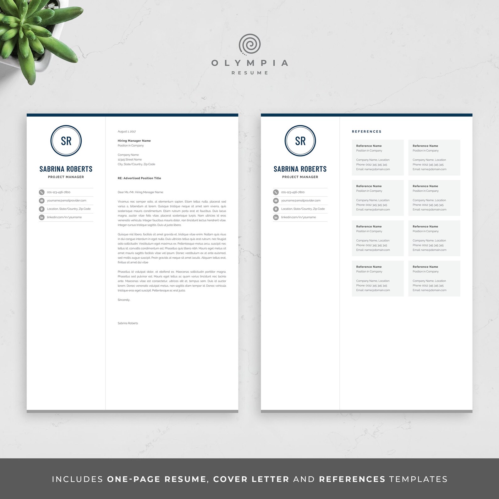 Professional 1 Page Resume Template Modern One Page CV | Etsy