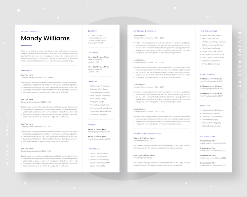 Modern Resume Template for Word. Minimalist CV Design. 1 & 2 Page ...