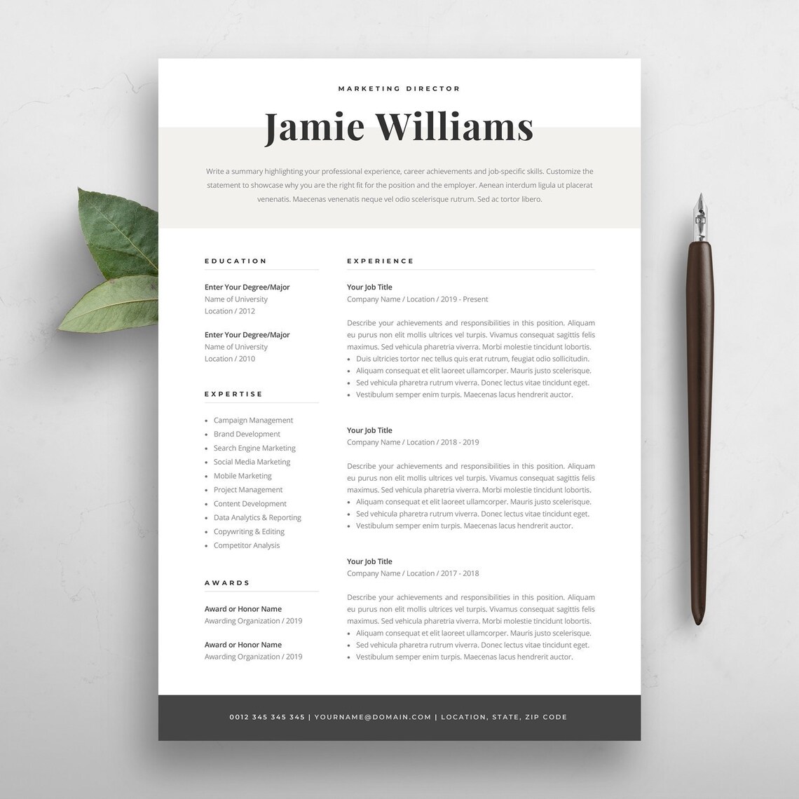 Modern Resume Template Creative CV for Word Elegant Design - Etsy