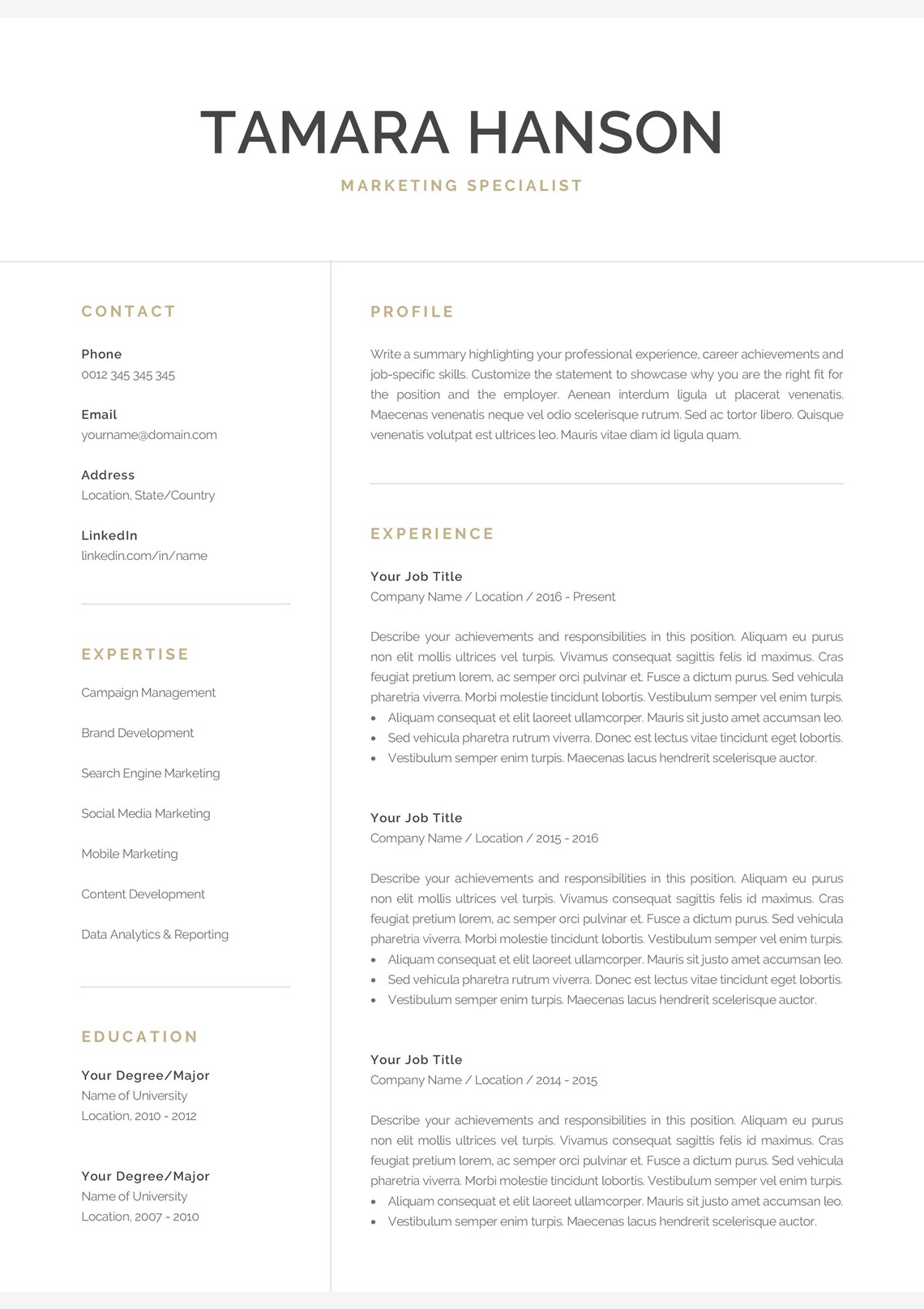 Professional Resume Template for Word & Pages Modern Marketing Resume ...