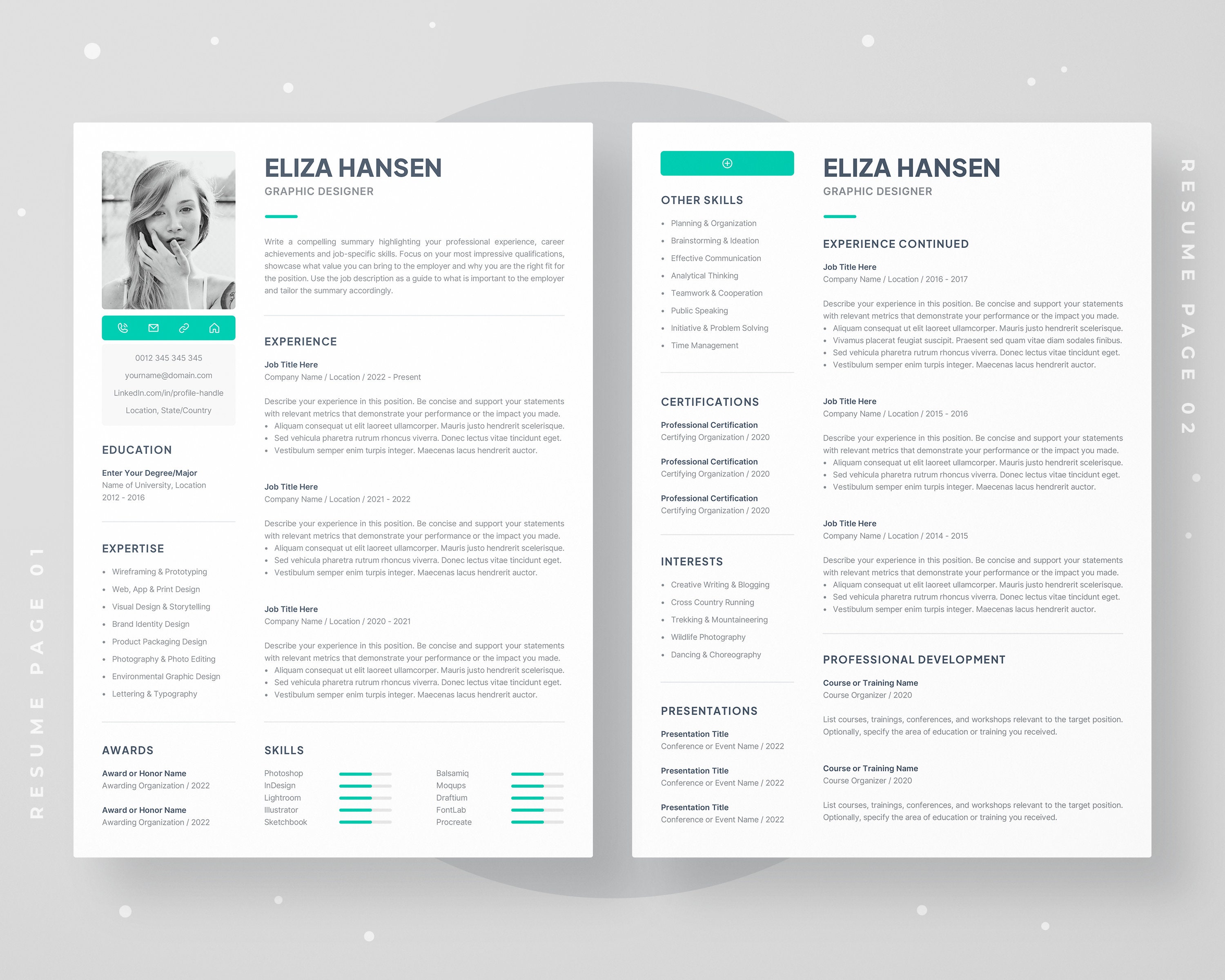 CV Template With Photo, Modern Resume Template for Word, Creative ...