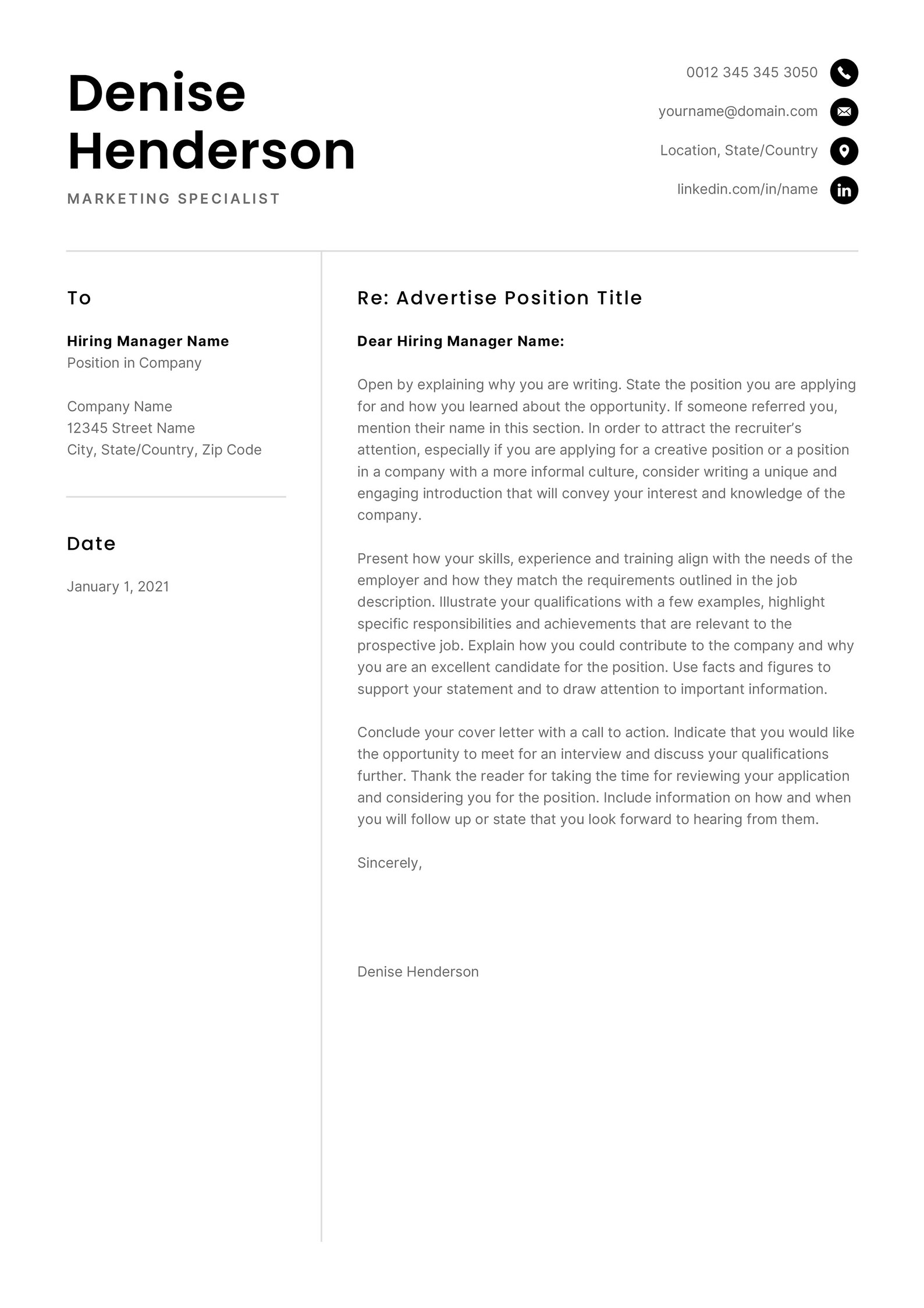 Professional Resume Template for Word & Pages | Minimalist CV Design ...
