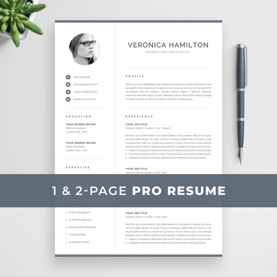 Professional CV Template With Photo Modern Photo Resume | Etsy