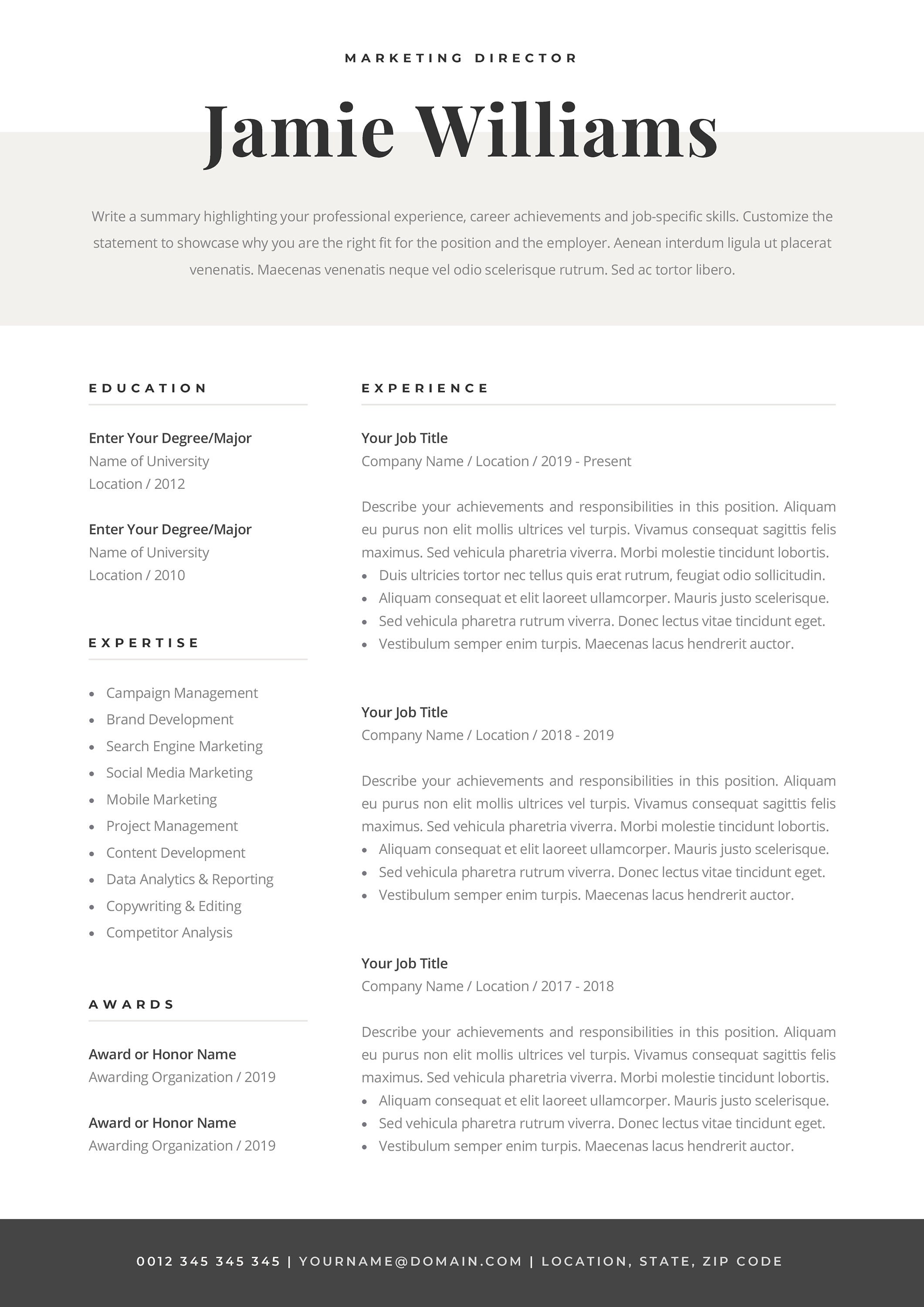 Modern Resume Template | Creative CV for Word | Elegant Design | Cover ...