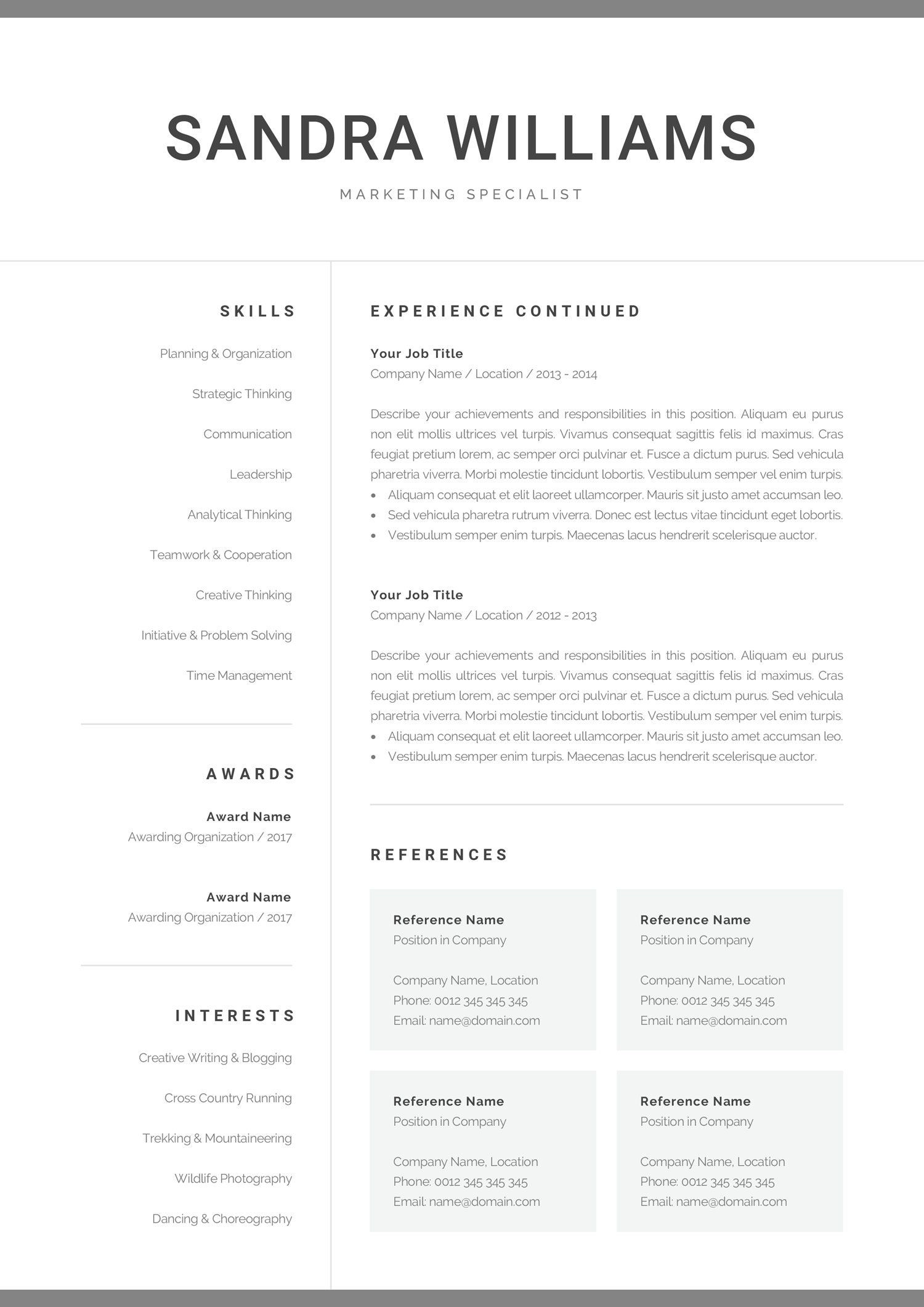 Professional Resume Template for Word, Modern CV Design, Simple 1 & 2 ...