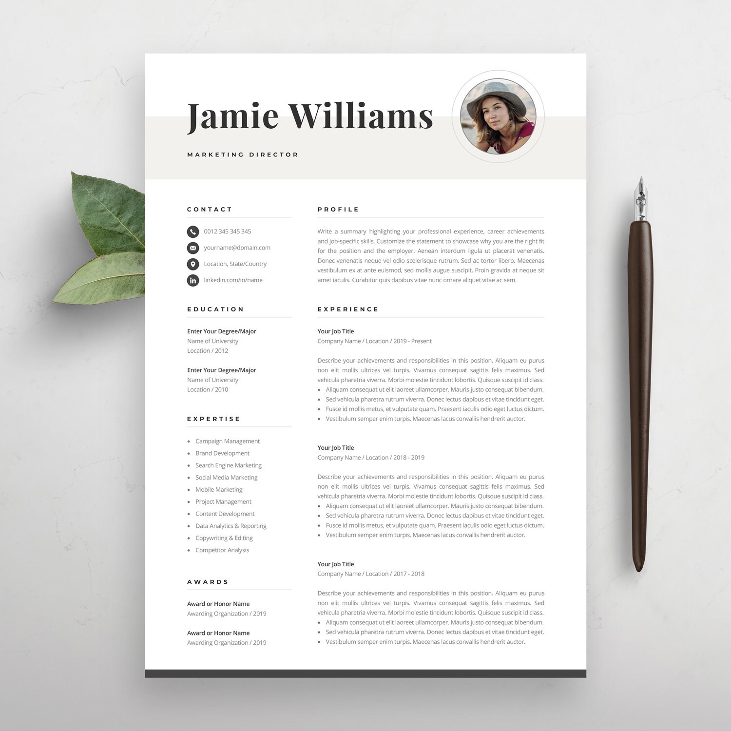 Creative Resume Template With Photo | Elegant Design | Modern Photo CV ...