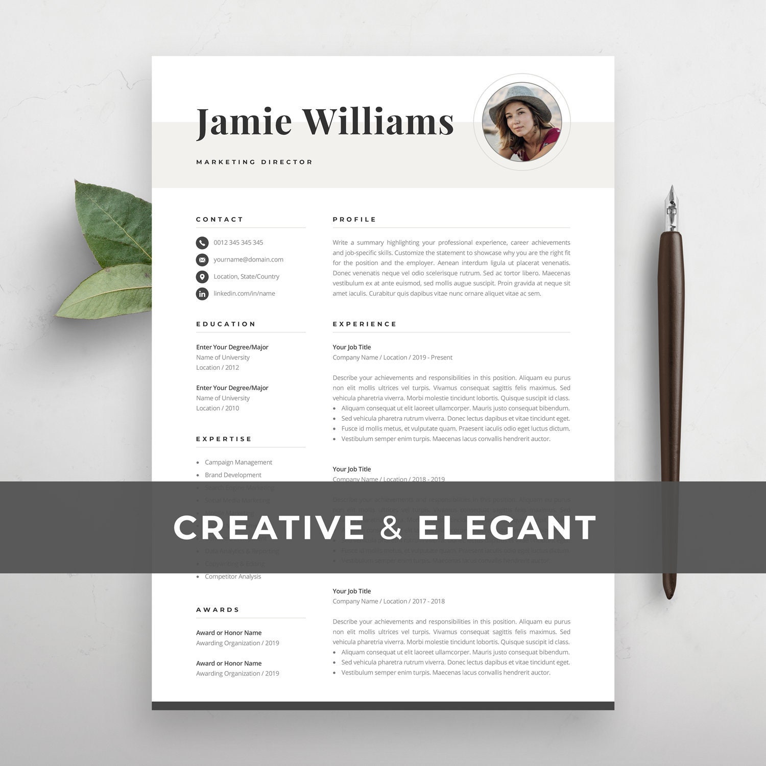 Creative Resume Template With Photo | Elegant Design | Modern Photo CV ...