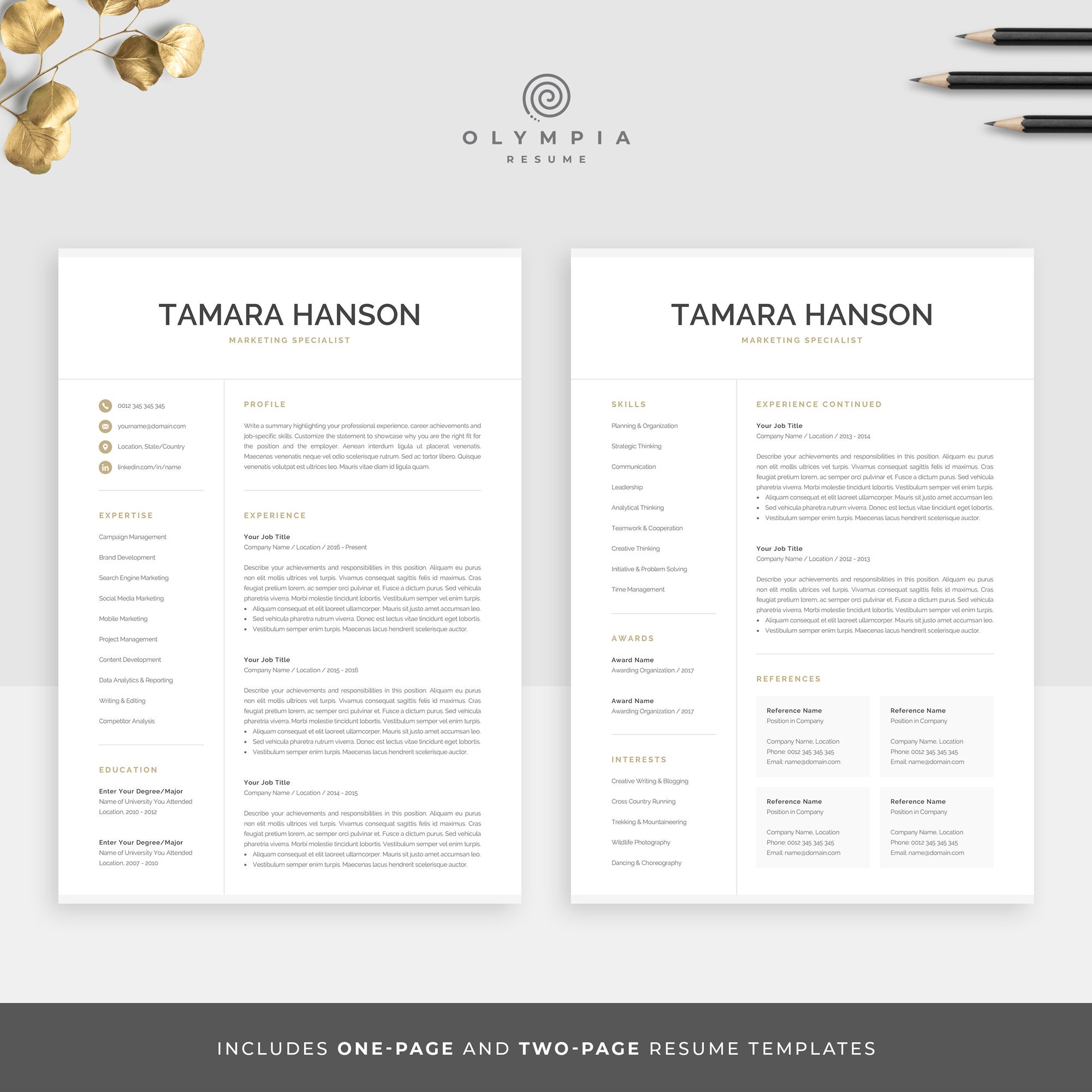 Professional Resume Template for Word & Pages | Modern Marketing Resume ...