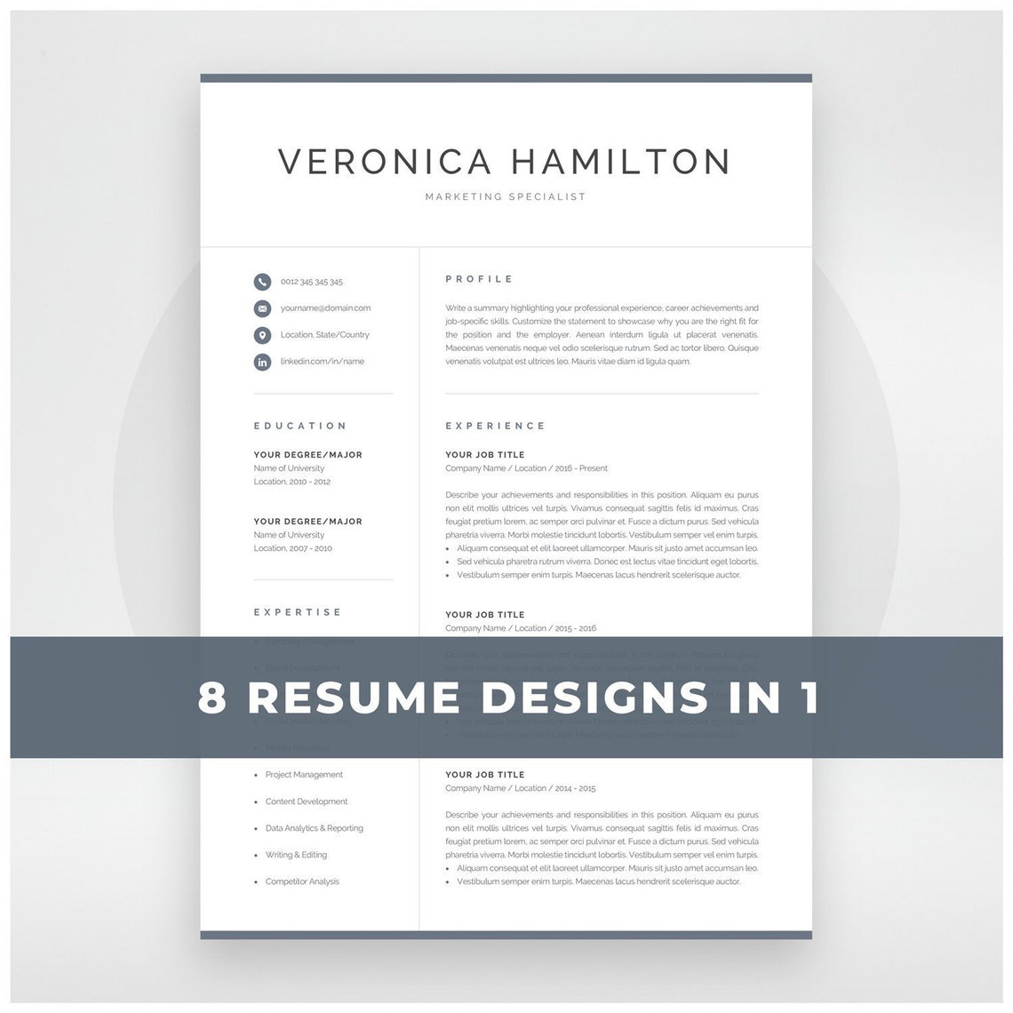 Professional Resume Template 1 and 2 Page Resume Modern CV - Etsy