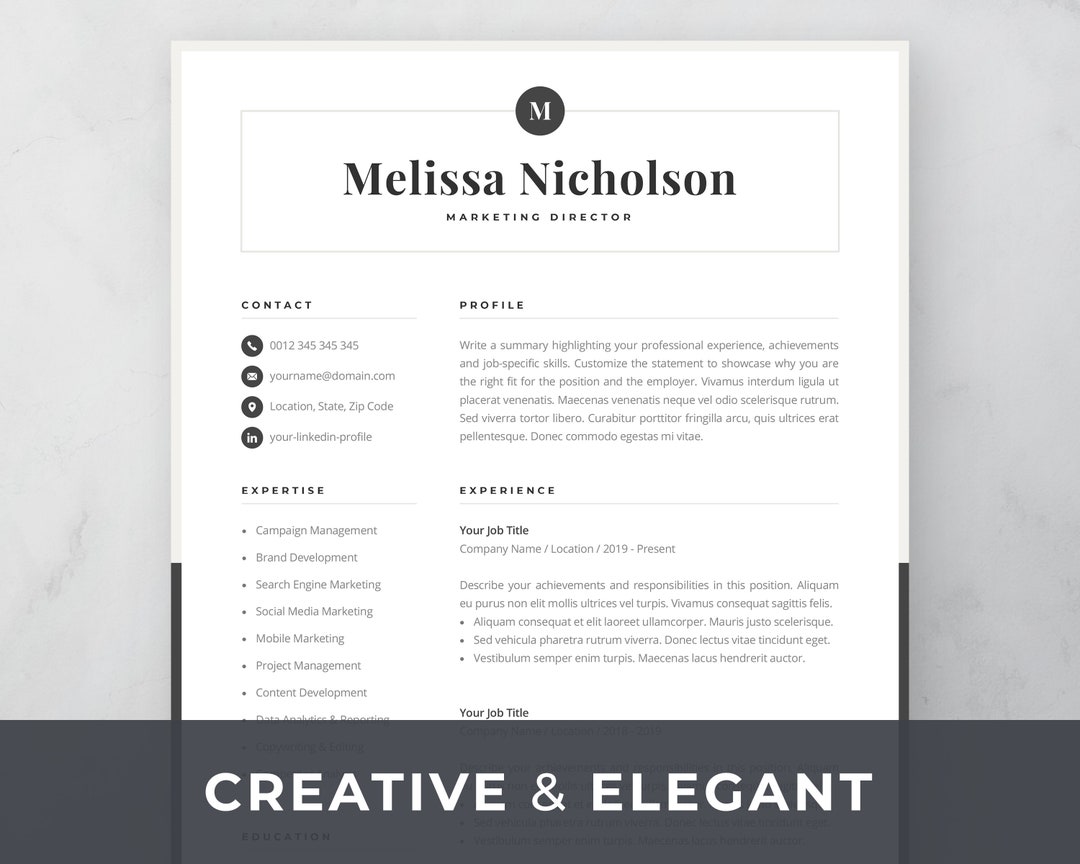 Modern Resume Template | Creative CV for Word | Elegant Design With ...