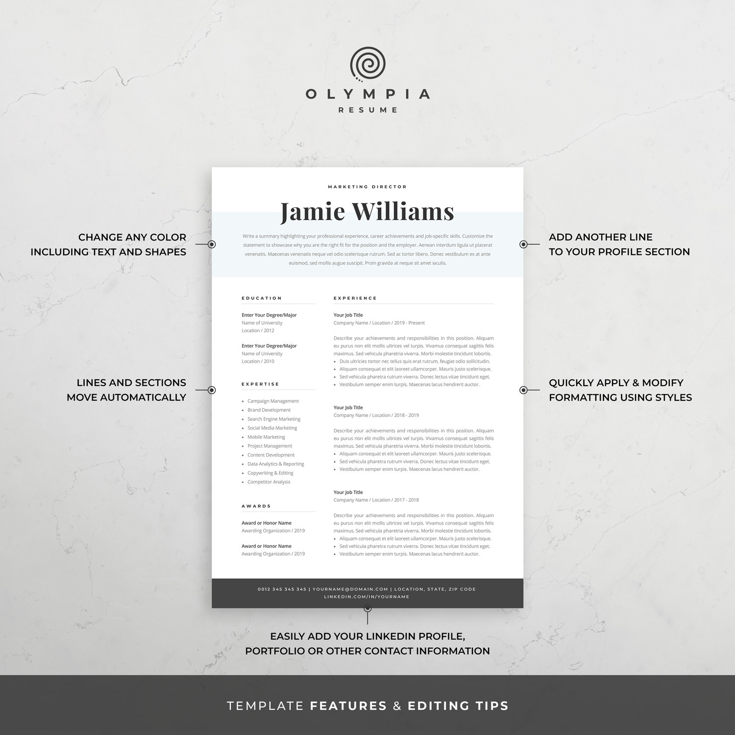 Modern Resume Template Creative CV for Word Elegant Design - Etsy