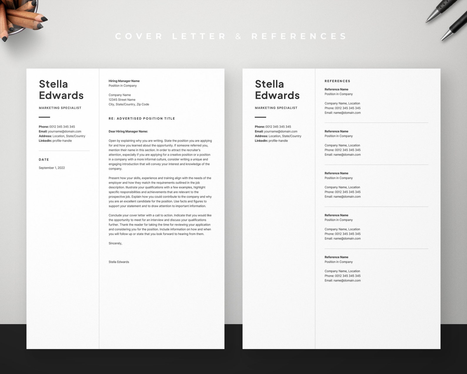 Professional 1 Page Resume Template, Modern One Page CV, Word & Mac ...