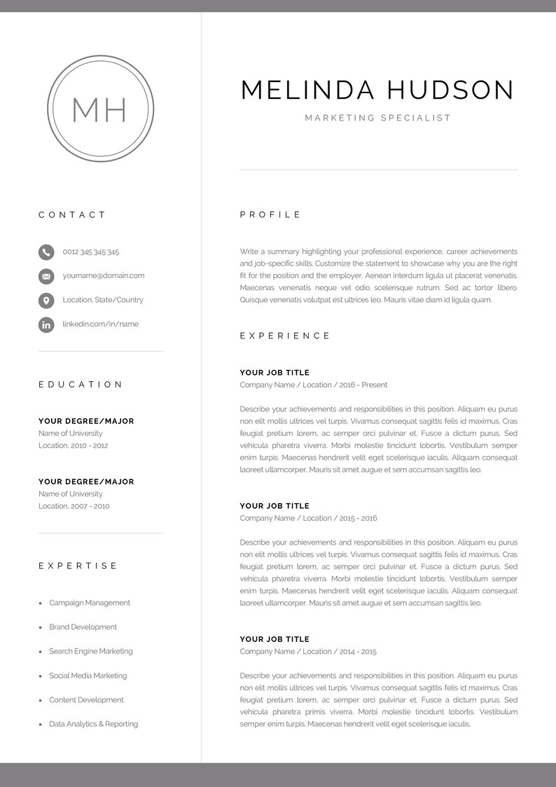 Modern Resume Template, CV Design With Initials, Creative Resume for ...