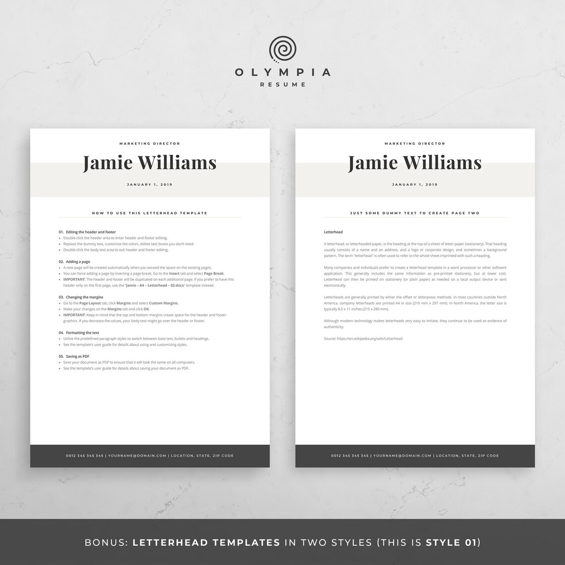 Modern Resume Template Creative CV for Word Elegant Design - Etsy
