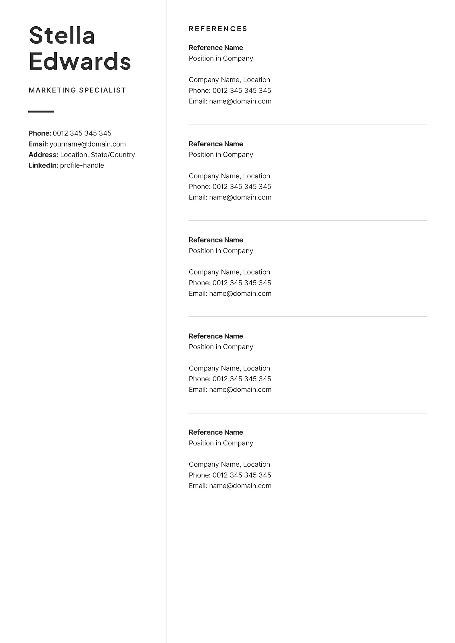 Professional 1 Page Resume Template, Modern One Page CV, Word & Mac ...