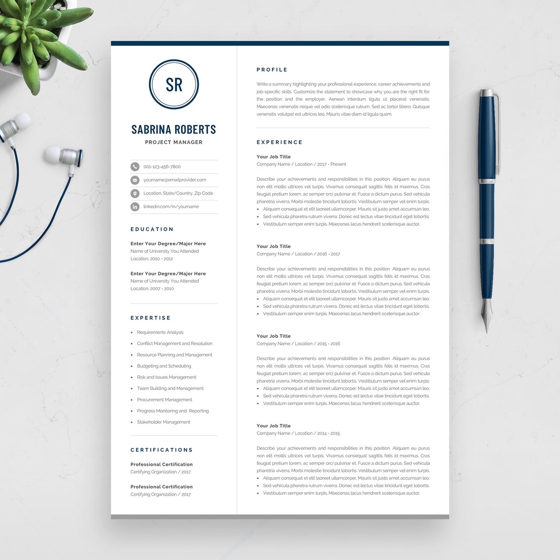 Professional 1 Page Resume Template Modern One Page CV | Etsy