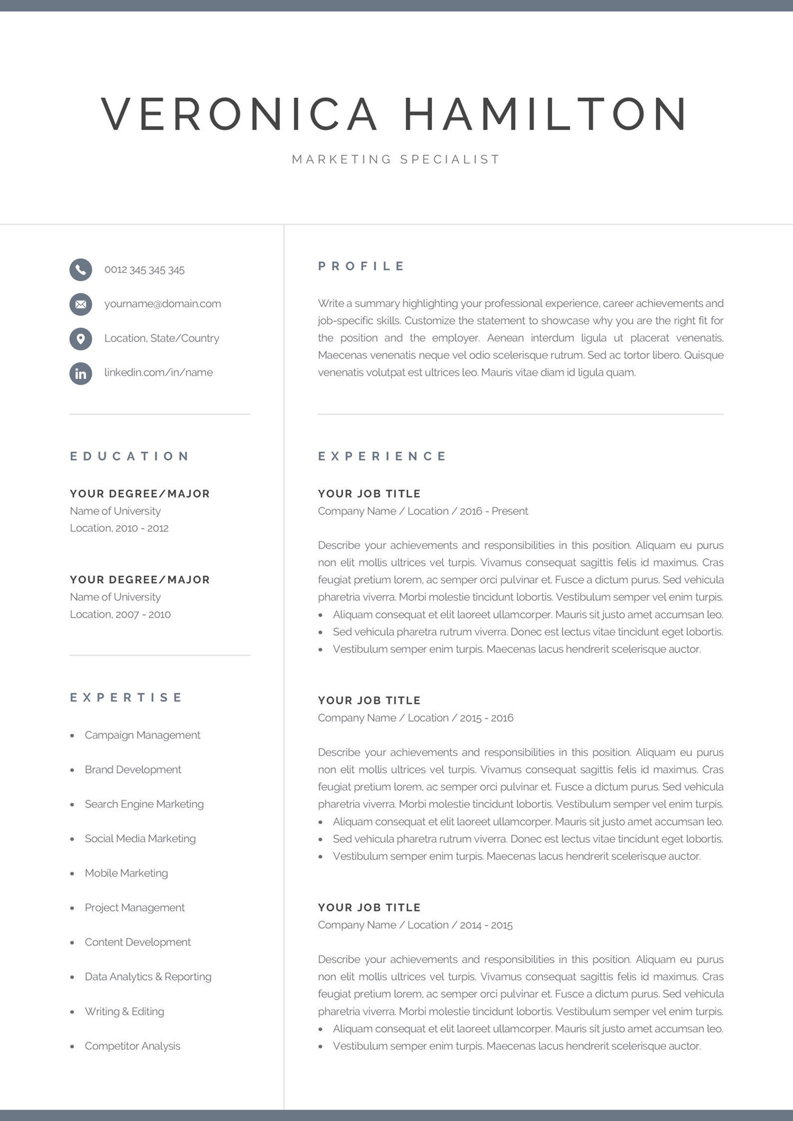 Professional Resume Template 1 and 2 Page Resume Modern CV - Etsy