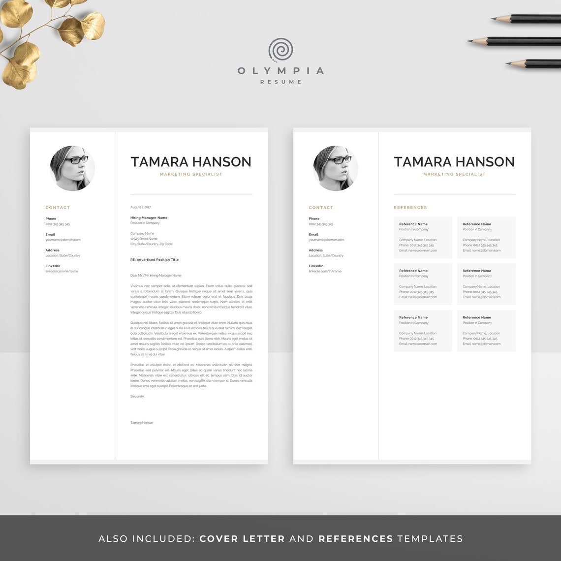 Modern CV Template With Photo 1, 2 Page Resume Professional Photo ...