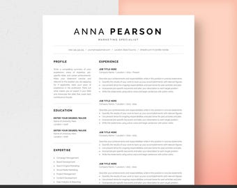 Professional 1 Page Resume Template, Modern One Page CV, Word & Mac ...